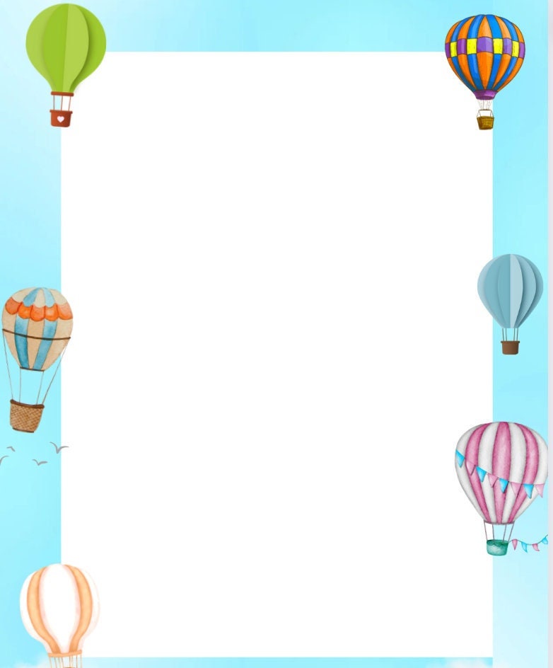 Hot Air Balloon Border Printable, Pdf, Png, Instant Download, Blank ...