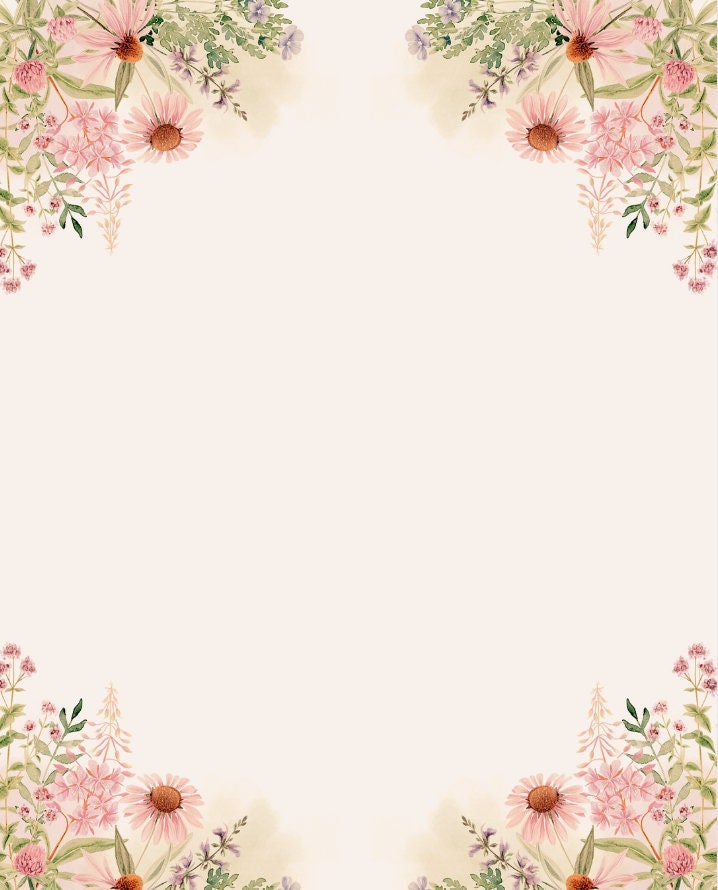 Vintage Flower Border Printable PNG and Pdf , Soft Pink Flowers for ...