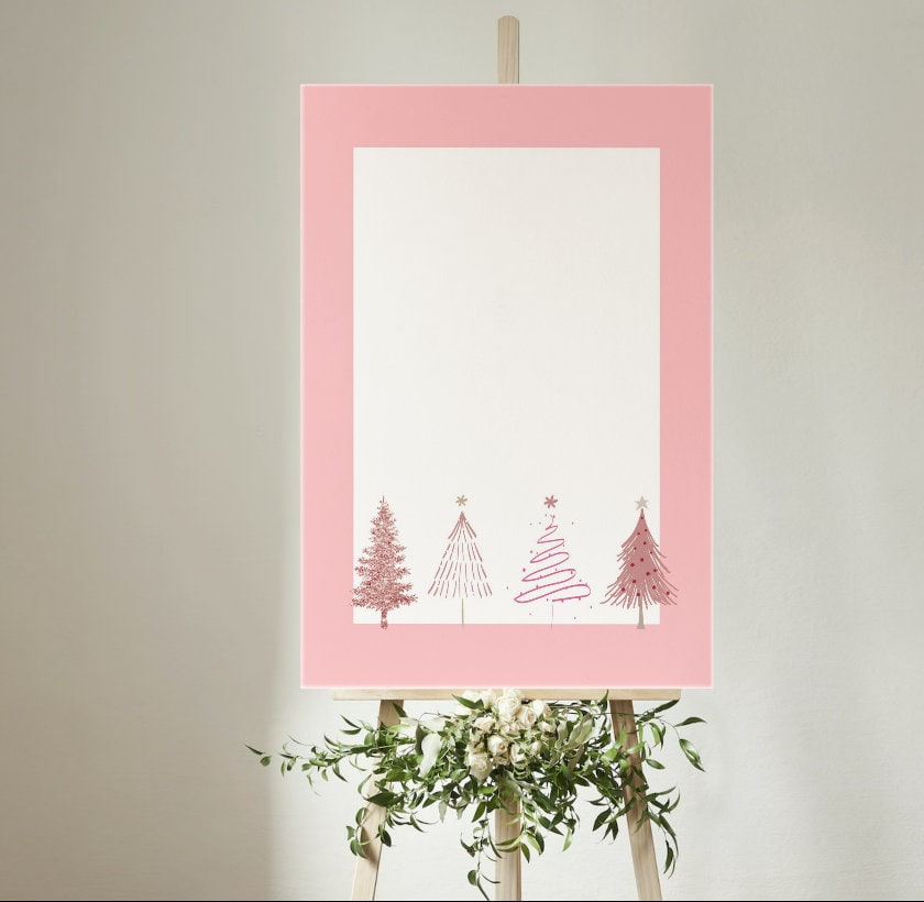 Pink Christmas Tree Border, Pdf PNG, Glam Christmas Frame Printable ...
