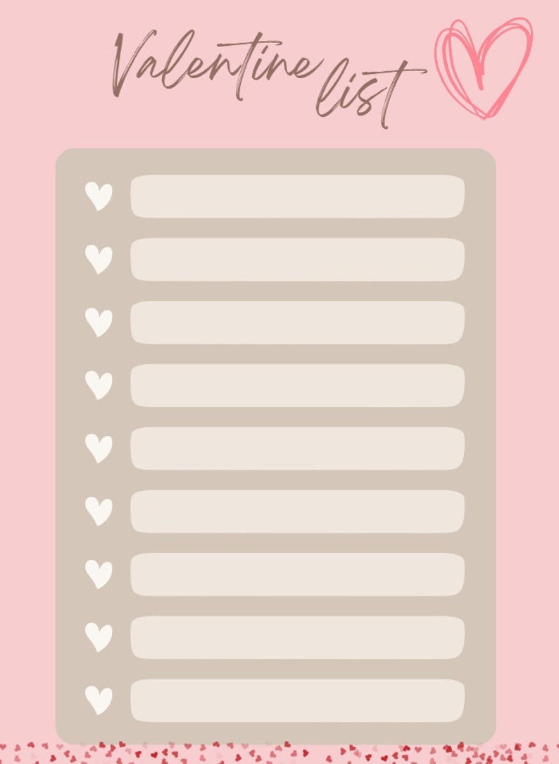 Valentine List Blank Printable Template, Pdf, Non-editable, Checklist ...