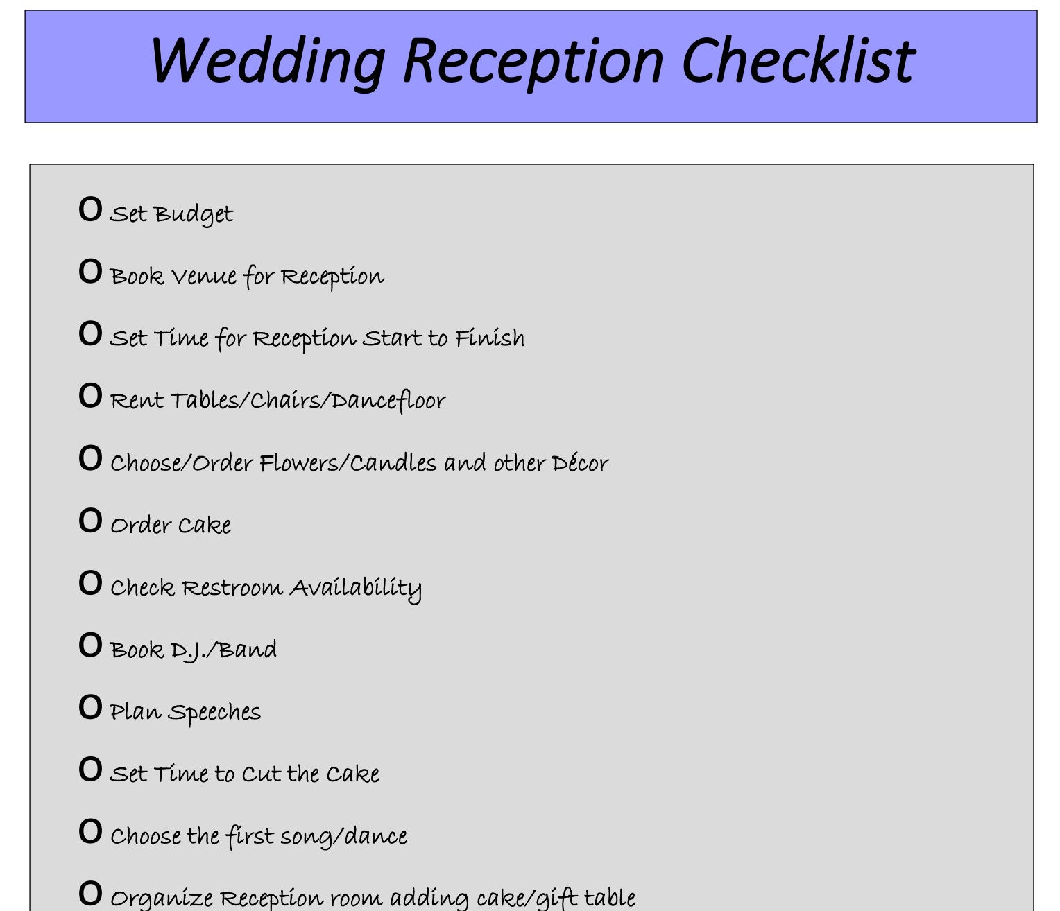 Wedding Reception Checklist Digital Download - Etsy