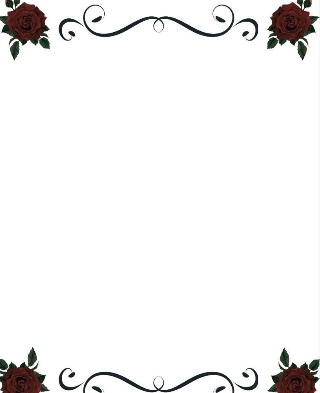 Dark Rose Printable Border PNG Pdf Instant Download Flower Paper ...