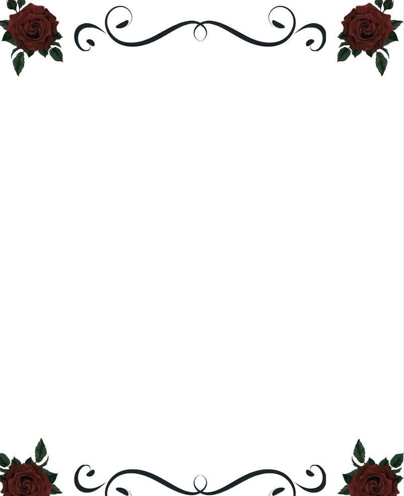 Dark Rose Printable Border PNG Pdf Instant Download Flower Paper ...