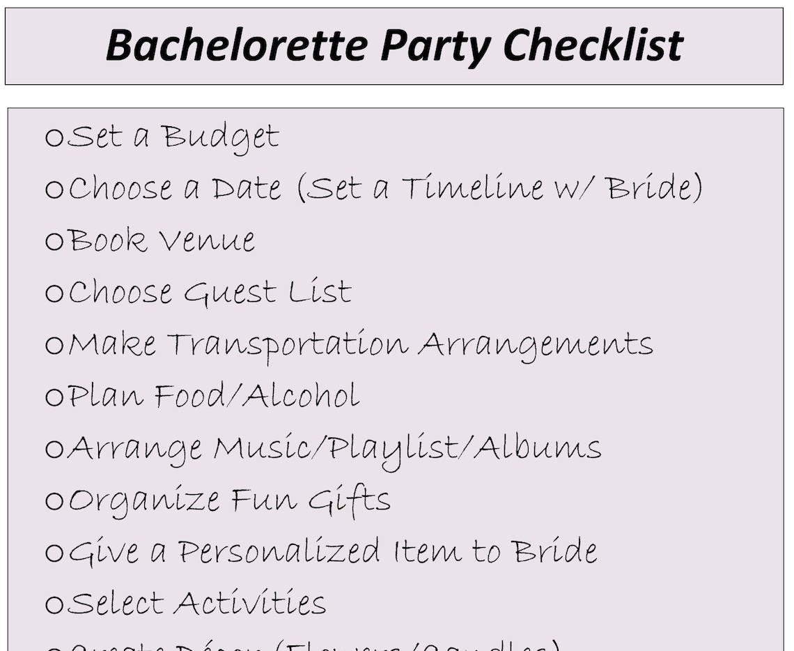 Bachelorette Party Checklist Digital Download Printable Wedding - Etsy