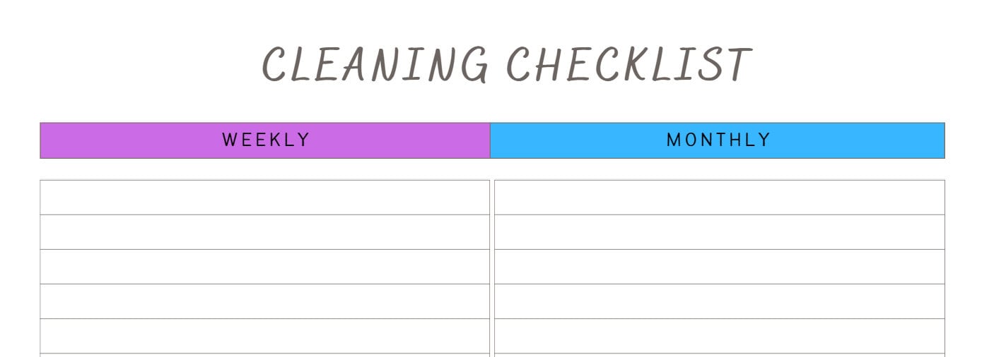 Weekly/monthly Cleaning Blank Checklist Printable Pdf Legal Letter Size ...