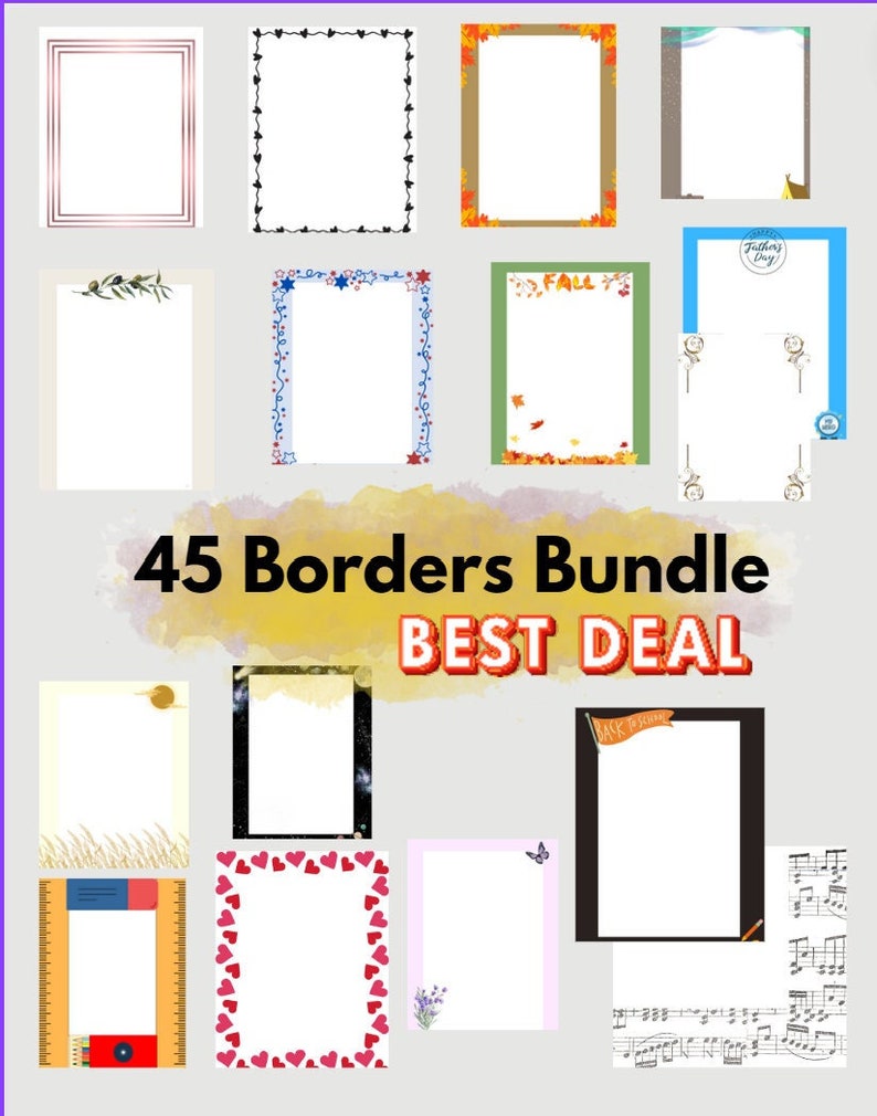 Paquete de bordes / Pdf imprimible / Descarga instantánea / 45 Diseños ...