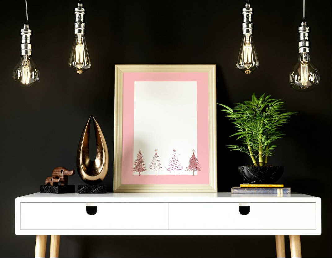 Pink Christmas Tree Border, Pdf PNG, Glam Christmas Frame Printable ...