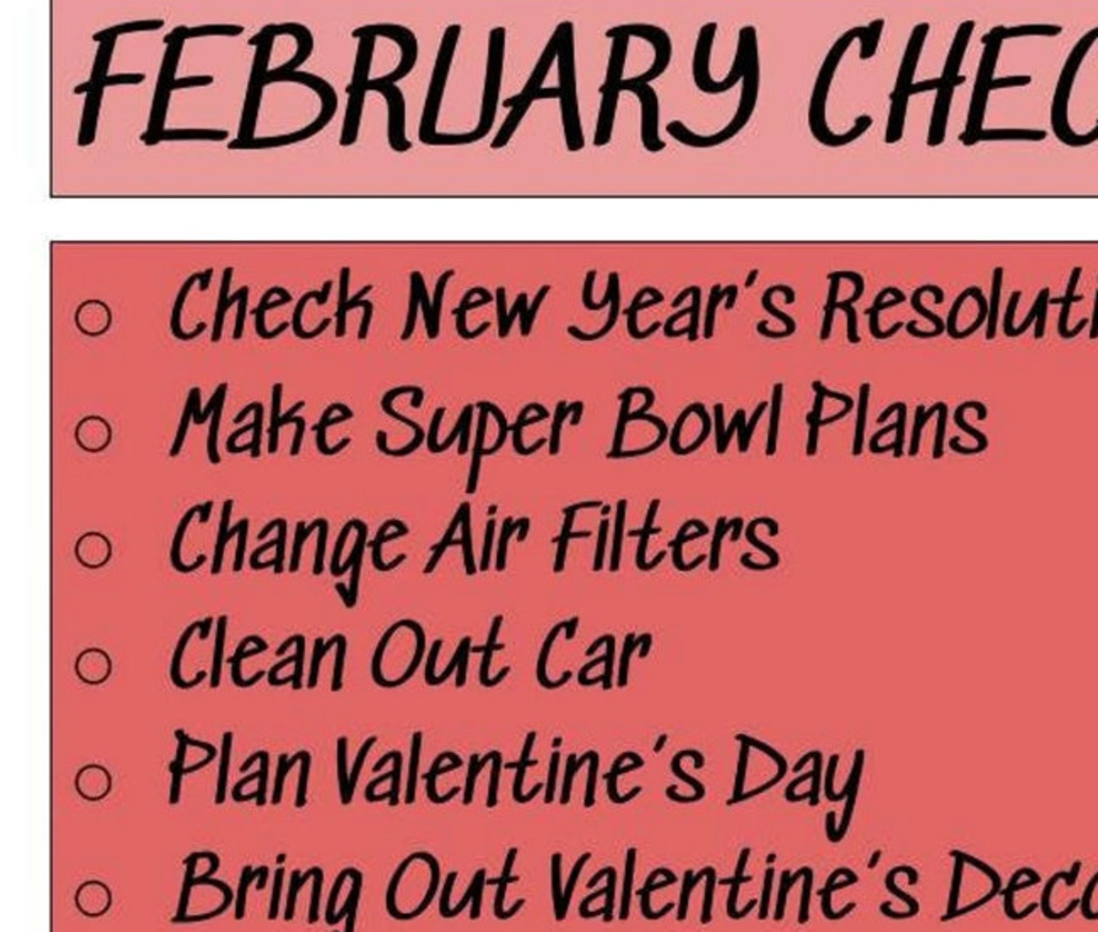 Printable February Monthly Checklist, Valentines Day List, Winter to Do ...