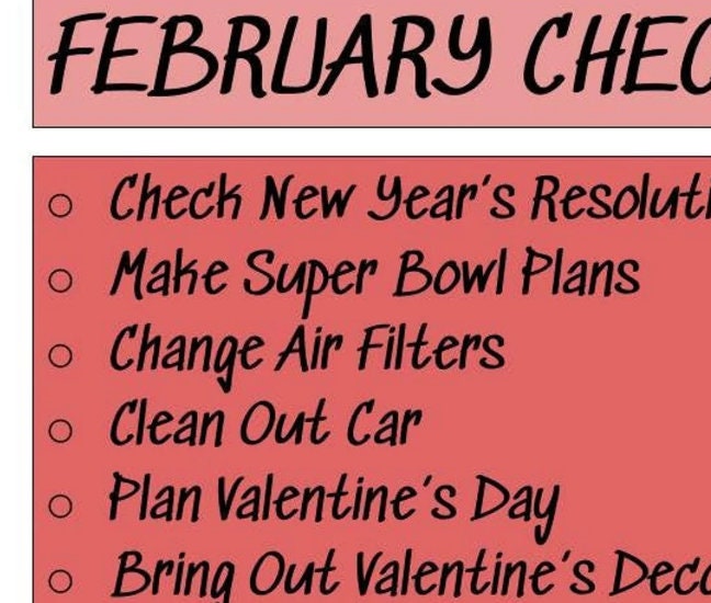 Printable February Monthly Checklist, Valentines Day List, Winter to Do ...