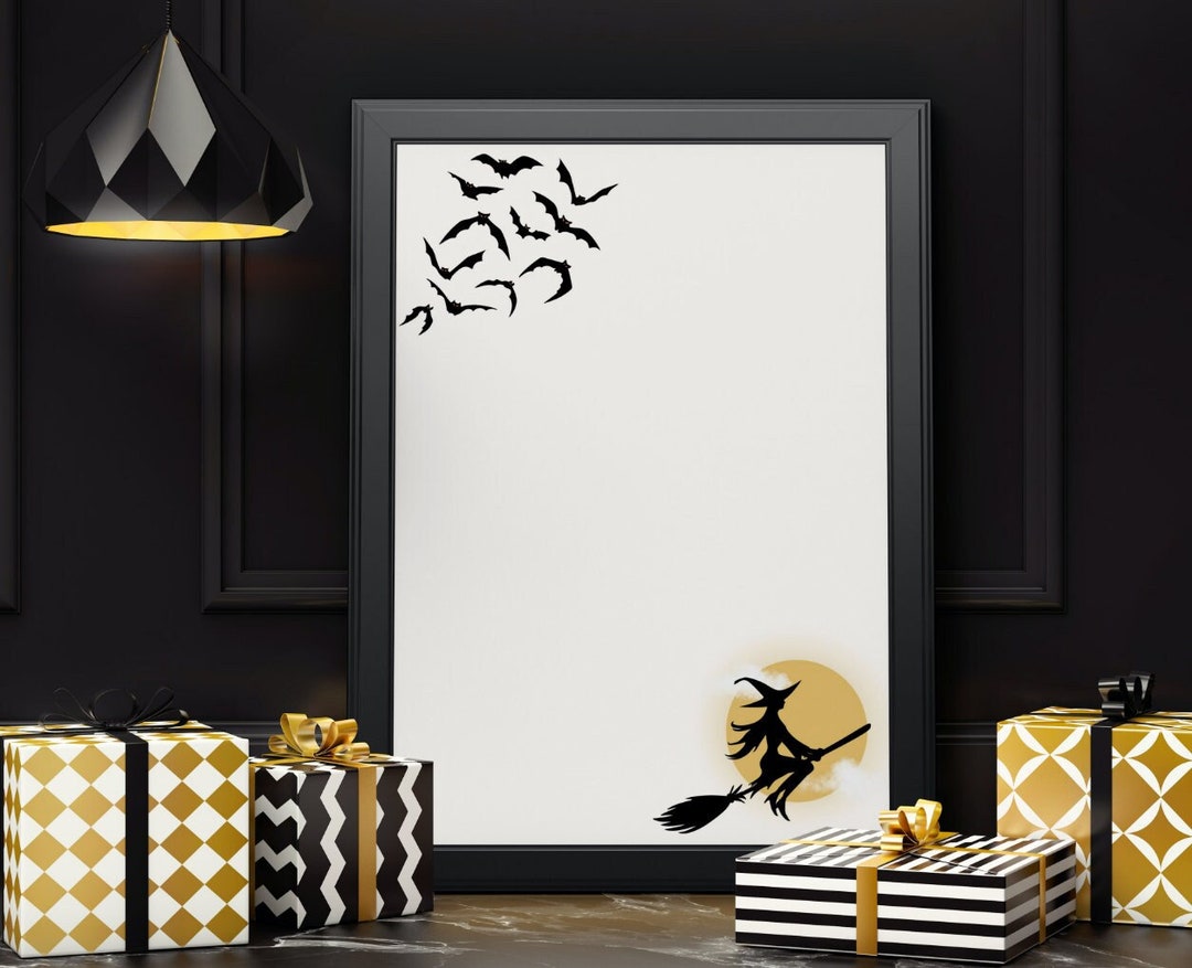Witch and Bat Border Paper, Printable Pdf, PNG, A4 and US Letter Sizes ...