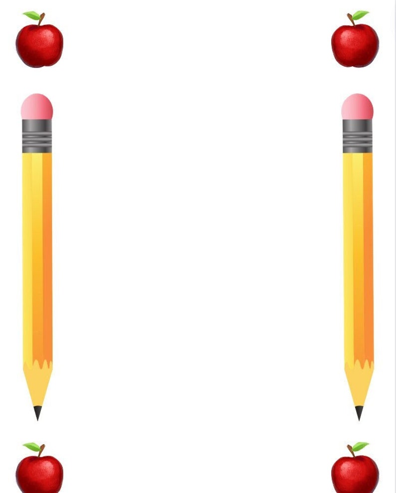 Back to School Apple & Pencil Border: Printable Frame (PNG, PDF) - Etsy