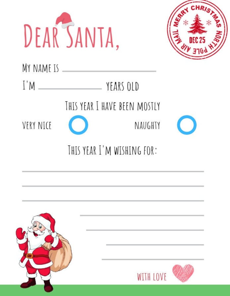 Christmas Dear Santa List Printable Download for Kids Legal Letter Size ...