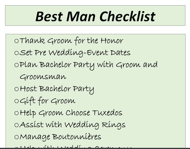 Best Man Checklist for Wedding Digital Download Printable, List for ...