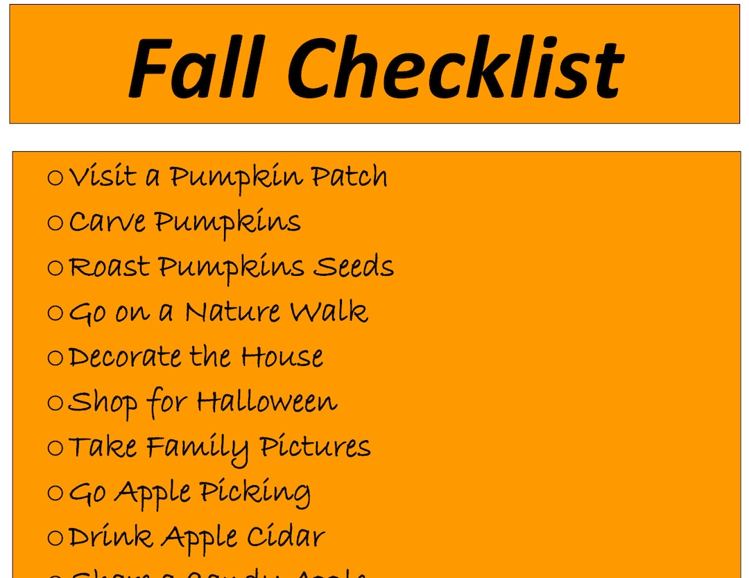 Fall Checklist Autumn Digital Download, Printable, - Etsy