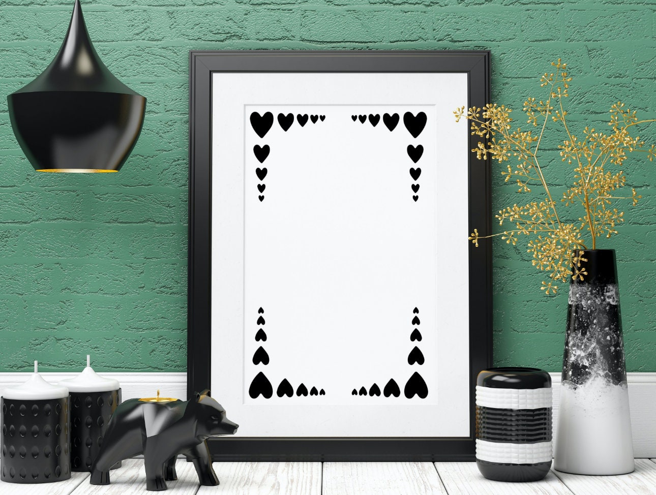 Black and White Heart Border Printable Pdf | PNG Instant Download 5 ...