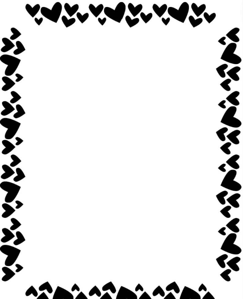 Black and White Heart Border Printable Pdf | PNG Instant Download 5 ...