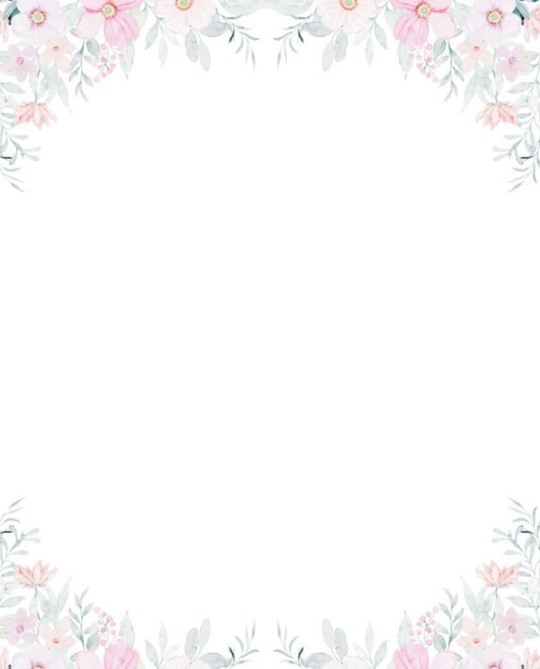 Soft Floral Watercolor Border Bundle, Printable PNG PDF, Instant ...