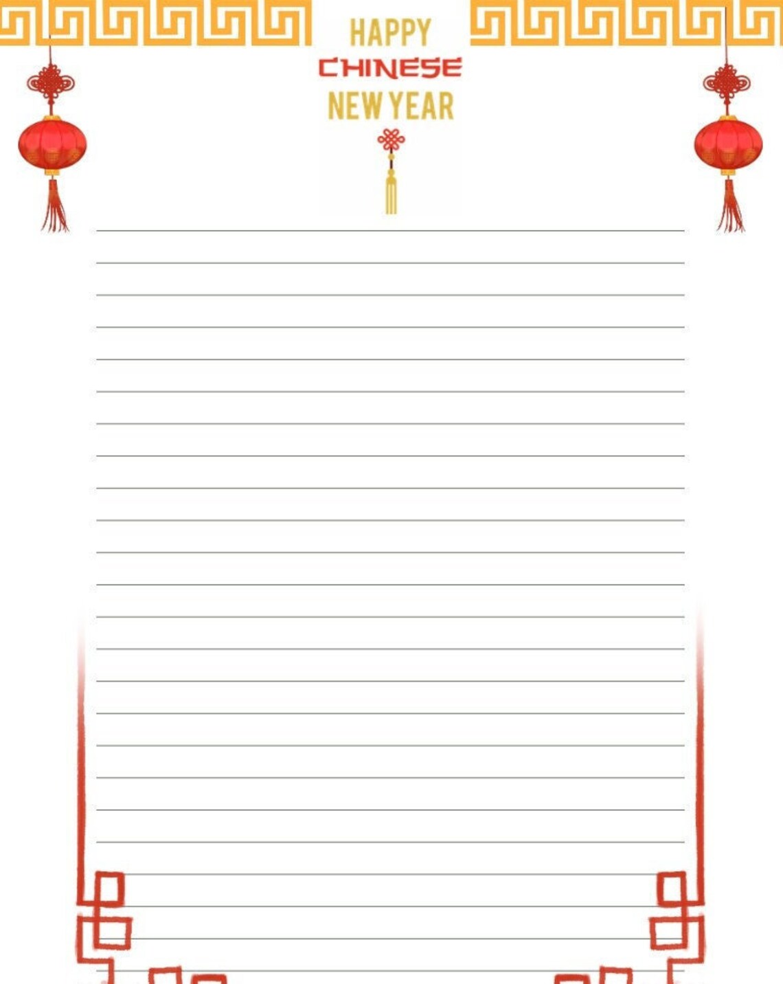 Chinese New Year Blank Notes Template Printable Instant Download Legal ...