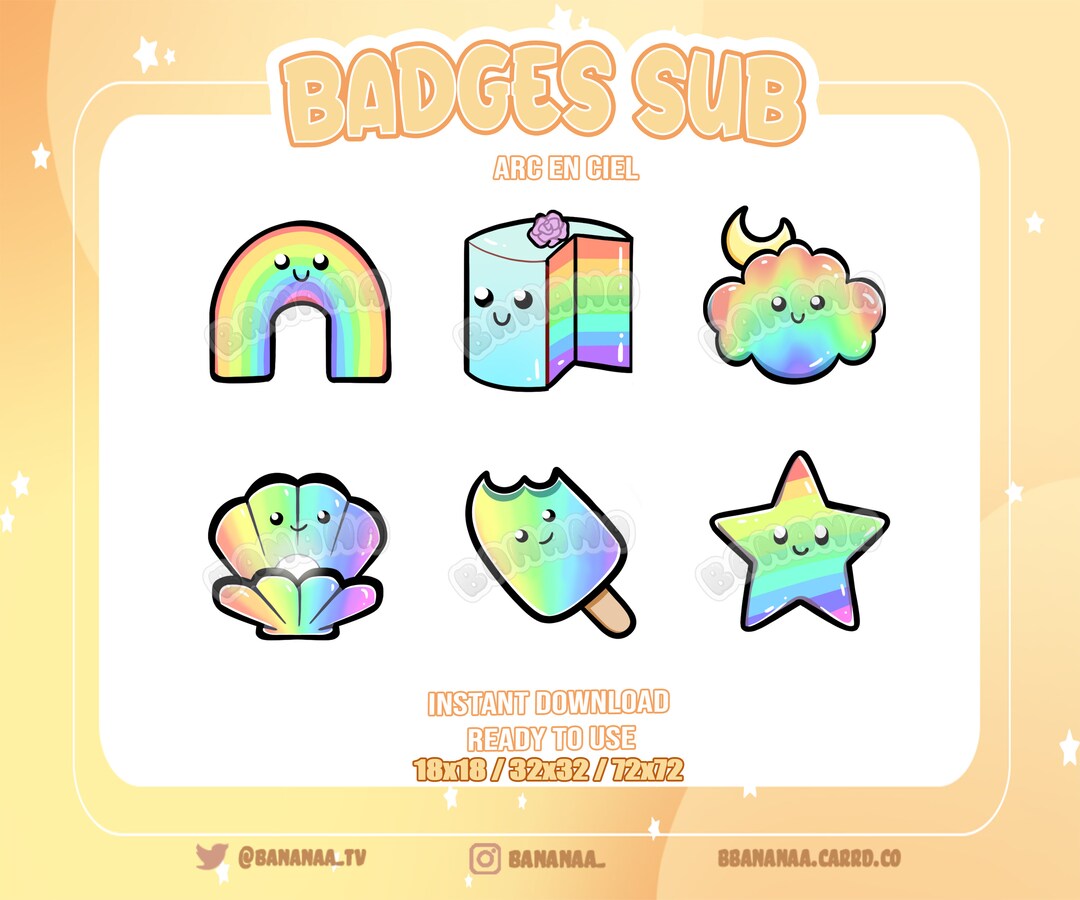 6 Cute Rainbow Badges 3 Sizes Sub Badges 18px-36px-72px - Etsy