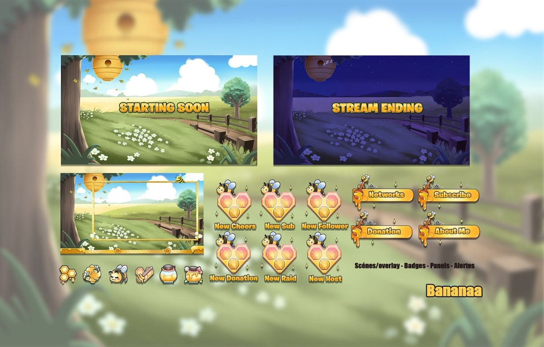 Stream Pack Honey & Bees 3 Scenes 6 Sub Badges 4 Panels 6 Alerts ...