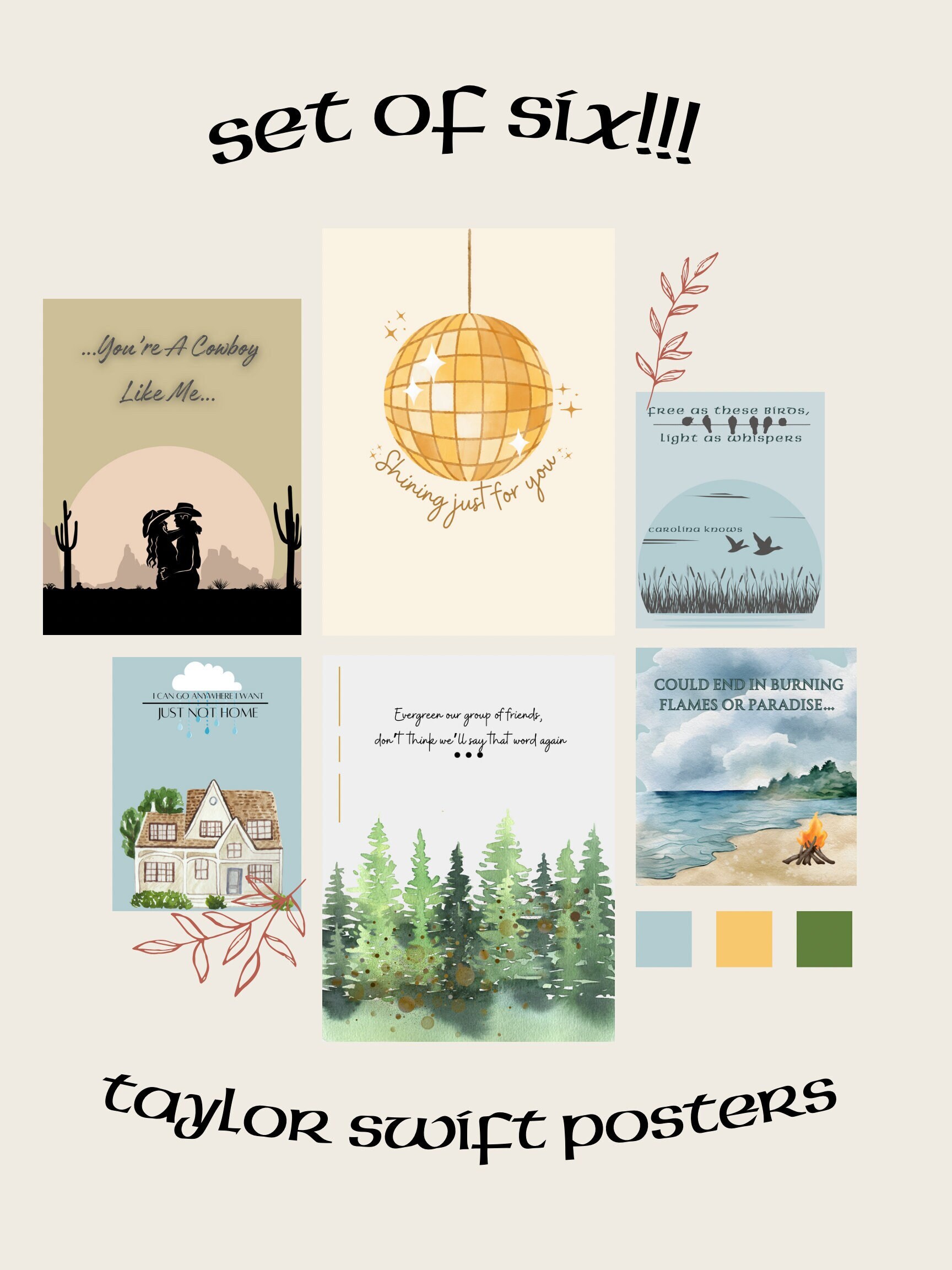 Taylor Swift Posters Set of Four Evermore Folklore 1989 Cute, Simple ...