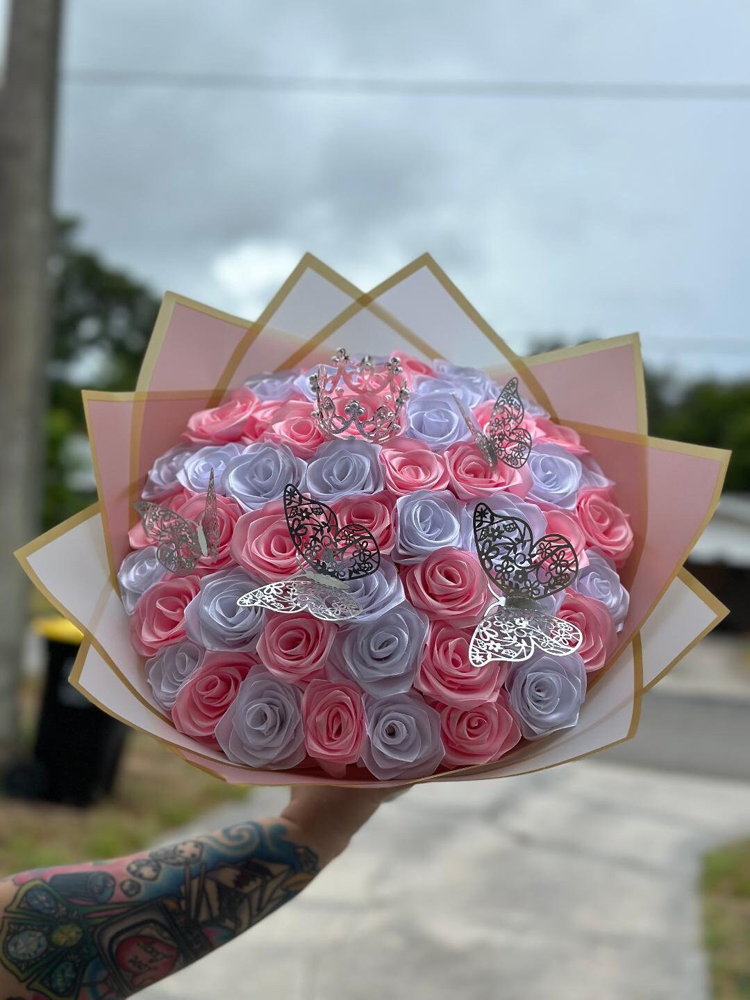 Luxurious Eternal Pink and White Ramo Buchon/ 50 Count/ Everlasting ...