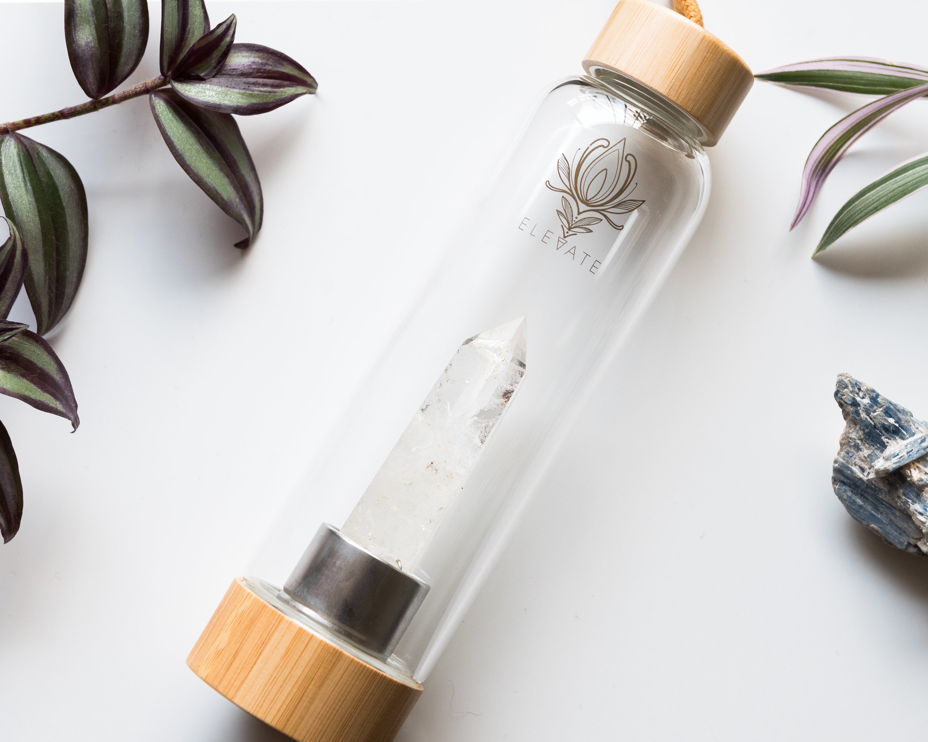 Bamboo Crystal Water Bottle, Crystal Infused Water Bottle, Reusable ...