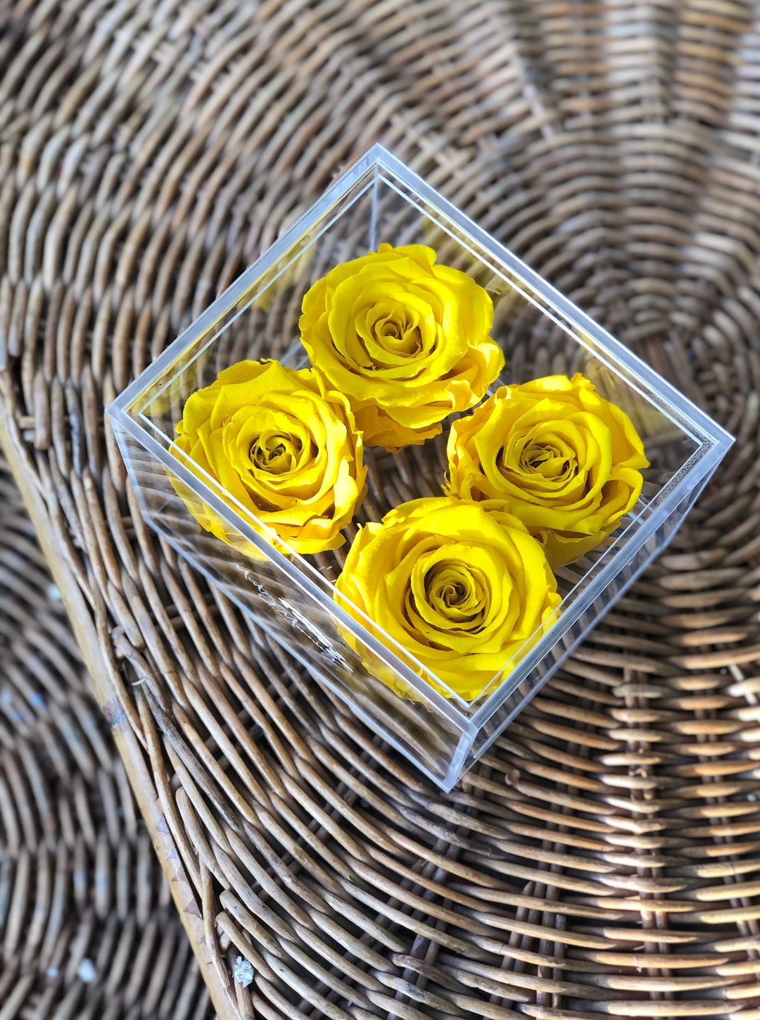 Rosas Eternas Amarillas Sol, Caja de Rosas Eternas de Acrílico, Rosas ...