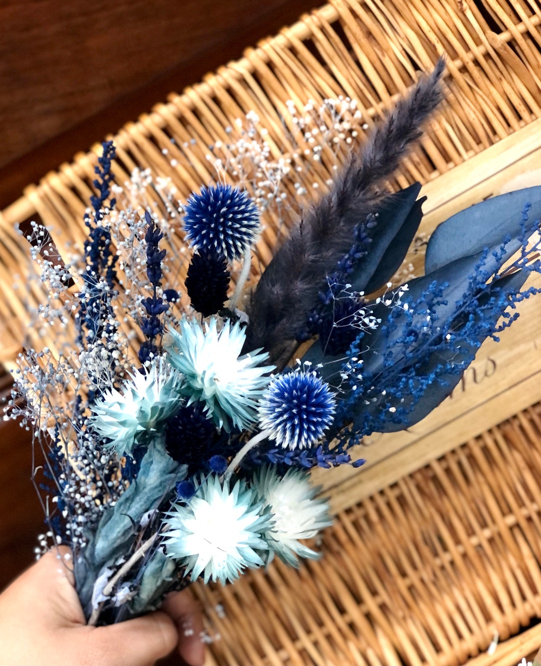 Misty Blue Preserved Floral Bouquet, Dried Flower Bouquet, Blue Dried ...