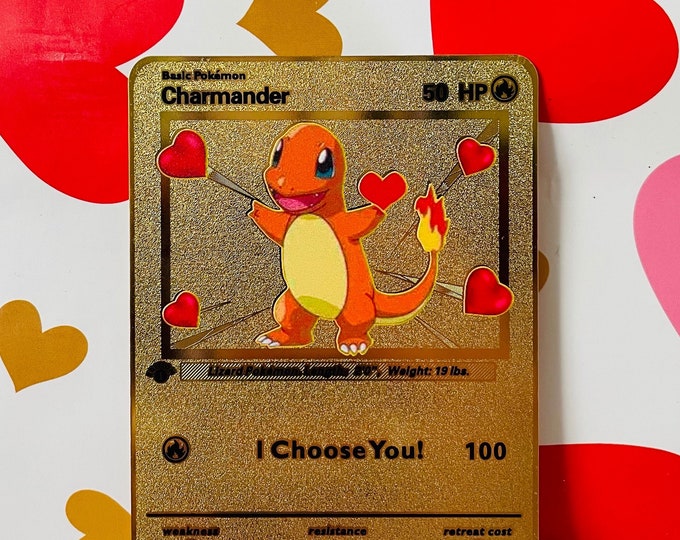 Charmander I Choose You Valentines Day Anniversary Gold Handmade Card ...
