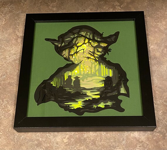 Star Wars Luke Skywalker Yoda Lighted Shadow Box - Etsy