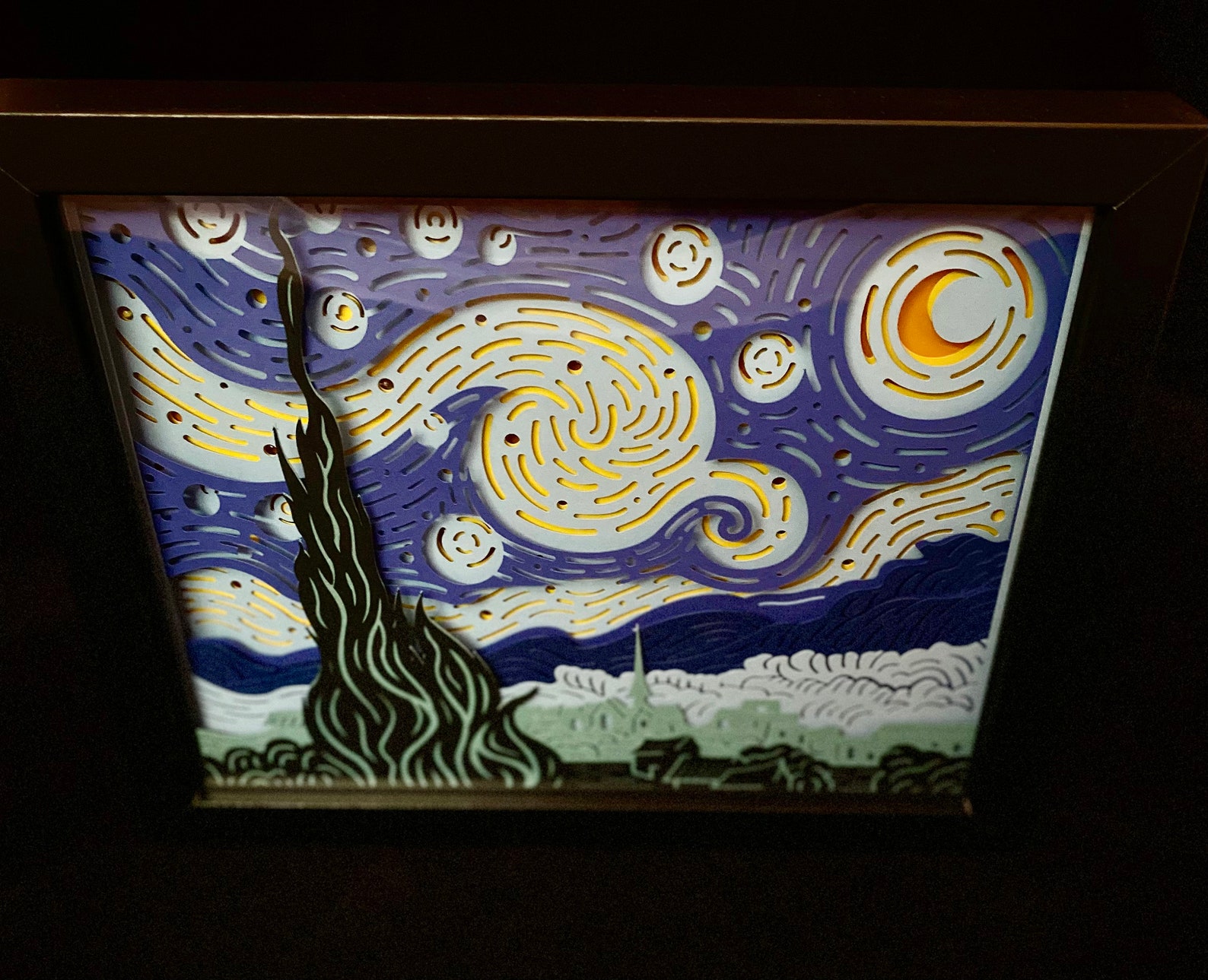Van Gogh Starry Night Inspired 3D Lighted Shadow Box/art Lover/van Gogh ...