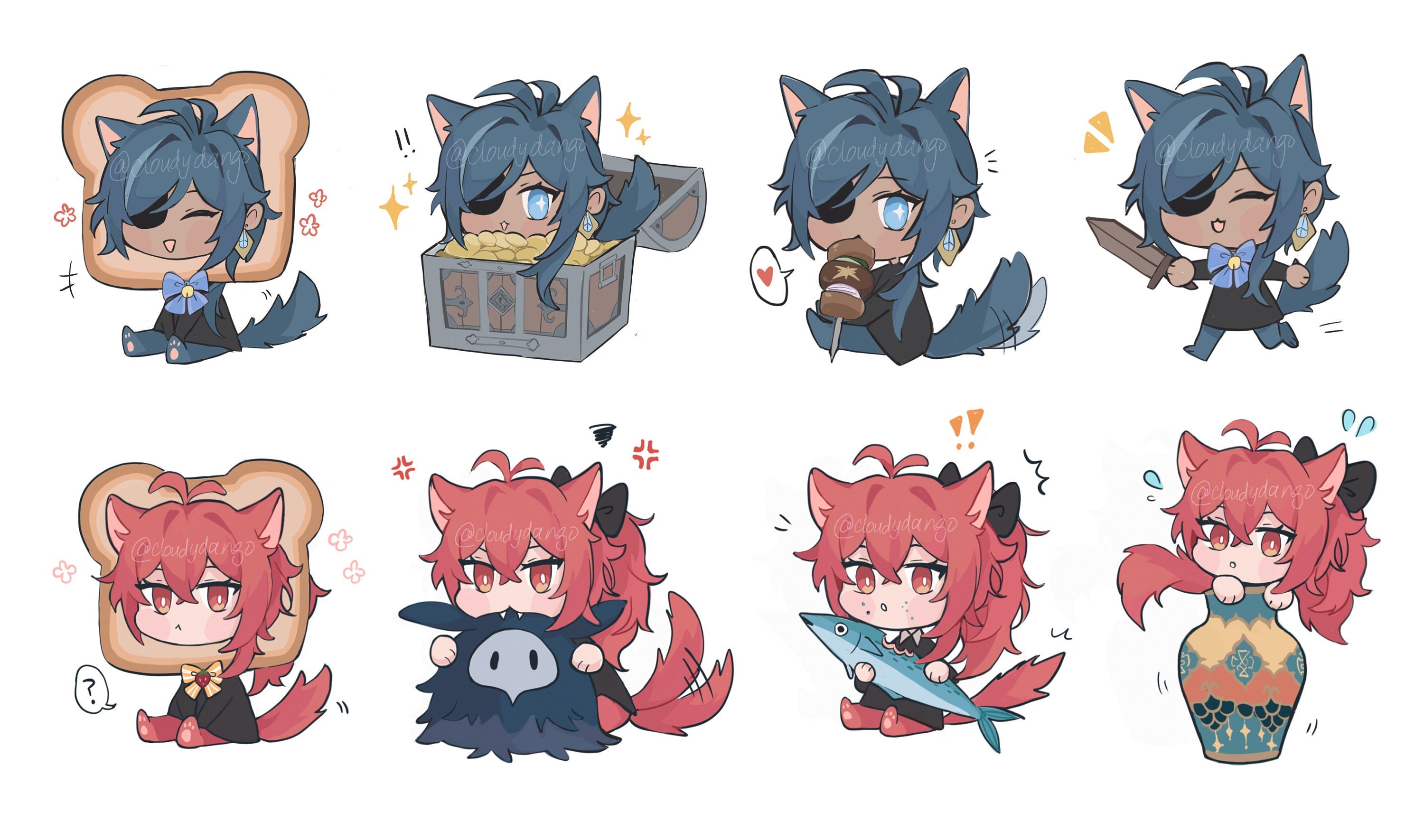 Genshin Impact Cat Diluc & Kaeya Sticker Packs - Etsy Ireland