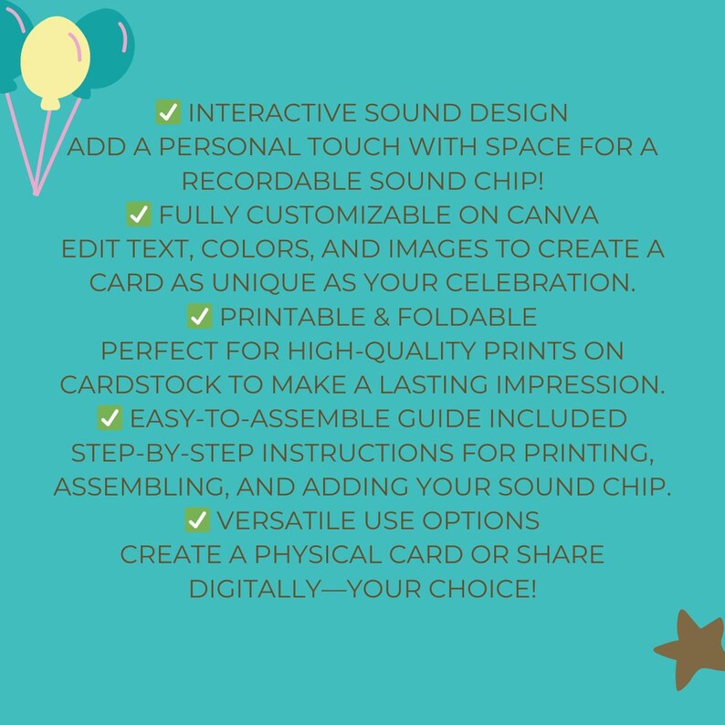 Editable Sound Button Birthday Card Template | Clickable Foldable Canva ...
