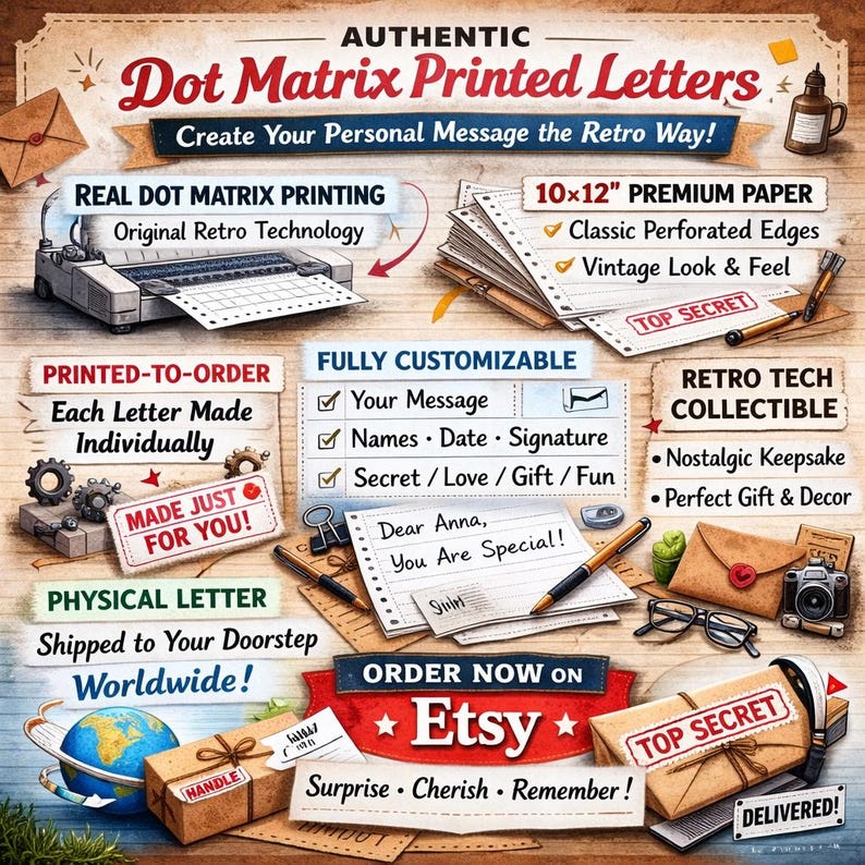 Vintage Dot Matrix Printer Letter | Custom Typewriter Style Message ...