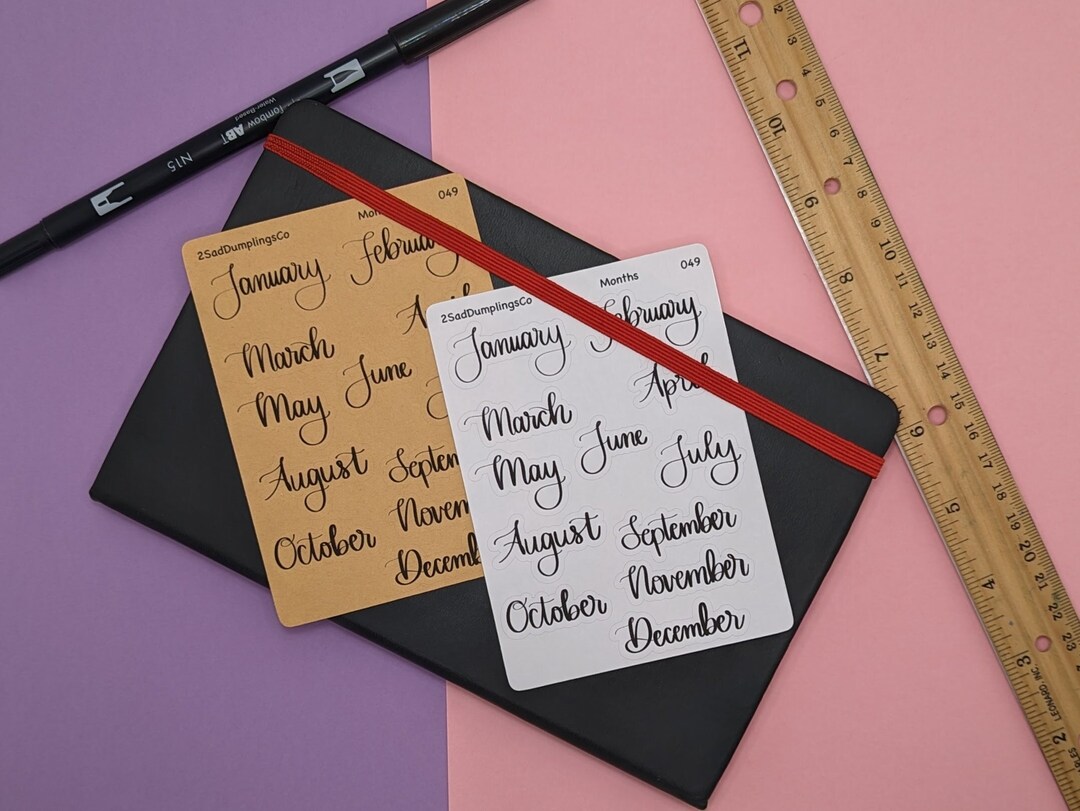 Handwritten Months Stickers | Script | Cursive Lettering | Calligraphy ...
