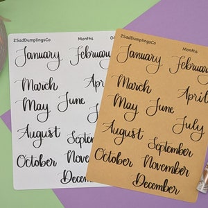 Handwritten Months Stickers | Script | Cursive Lettering | Calligraphy ...