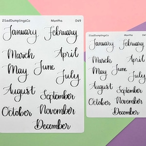 Handwritten Months Stickers | Script | Cursive Lettering | Calligraphy ...