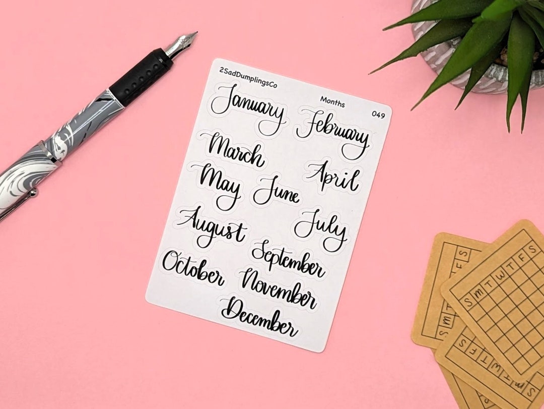 Handwritten Months Stickers Script Cursive Lettering - Etsy