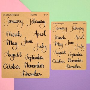 Handwritten Months Stickers | Script | Cursive Lettering | Calligraphy ...
