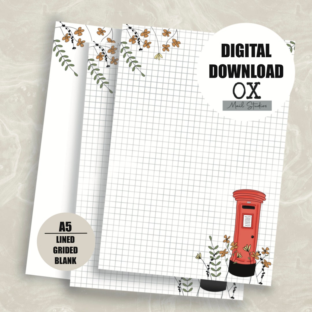 Printable, Vibrant Post Box Writing Set, Digital Download, A5 Letter ...