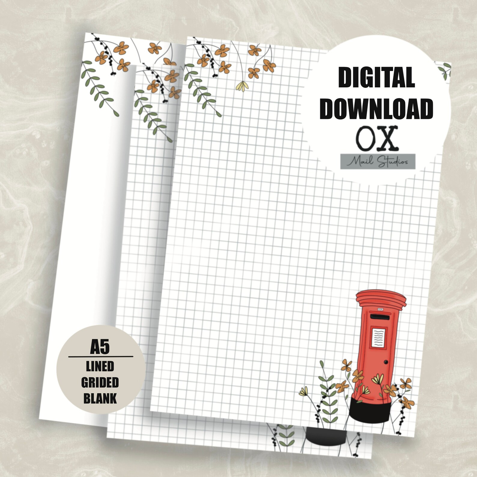 Printable Vibrant Post Box Writing Set Digital Download A5 - Etsy