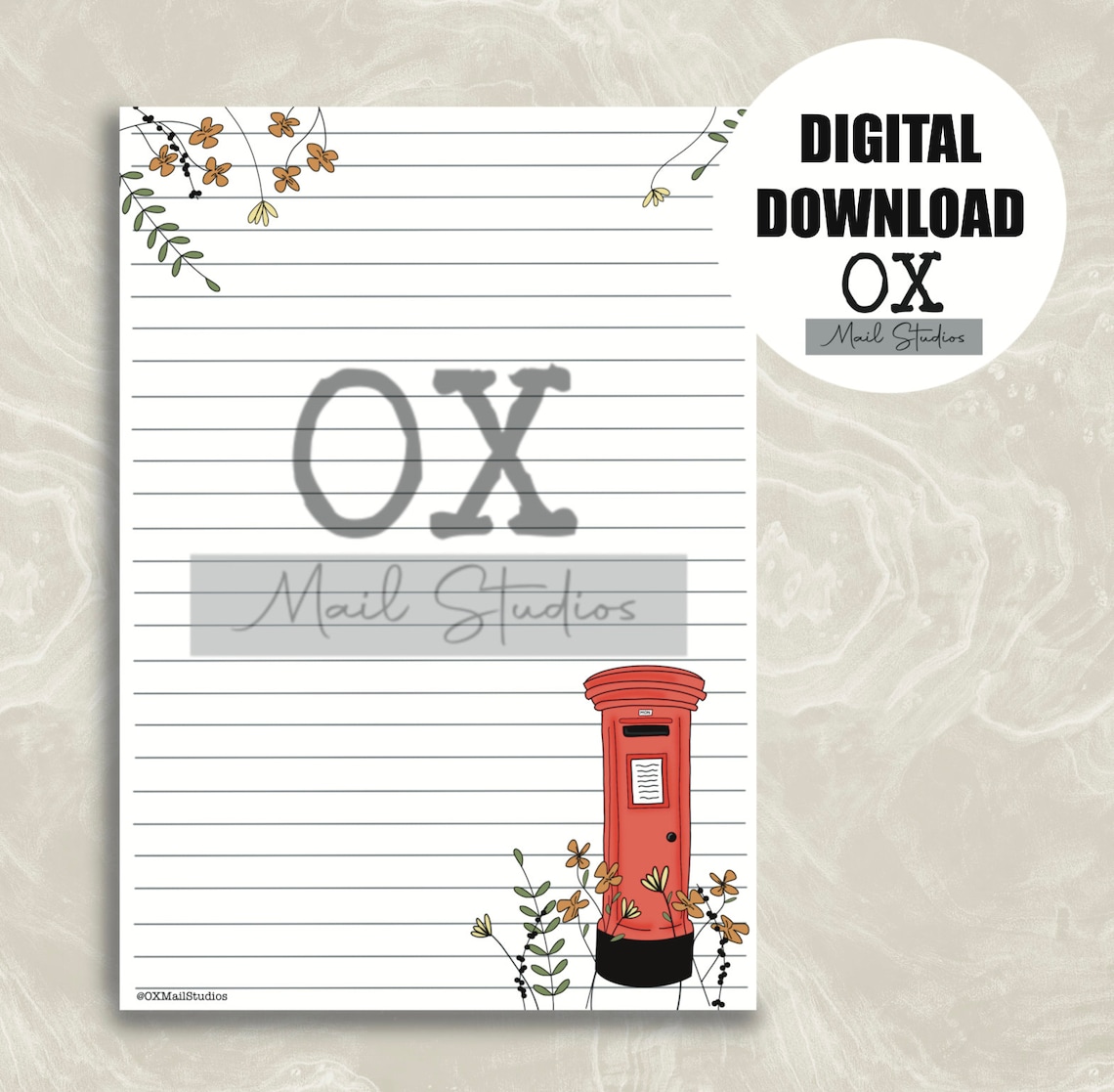Printable Vibrant Post Box Writing Set Digital Download A5 - Etsy