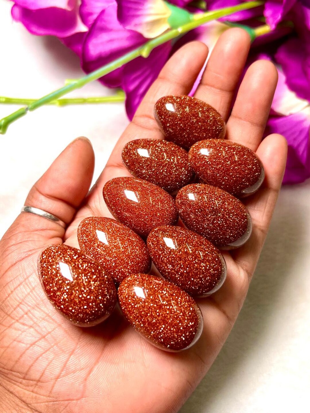 Red Sun Sitara Sunstone Stone Egg Shape Stone 3 Cm X 2 Cm - Etsy