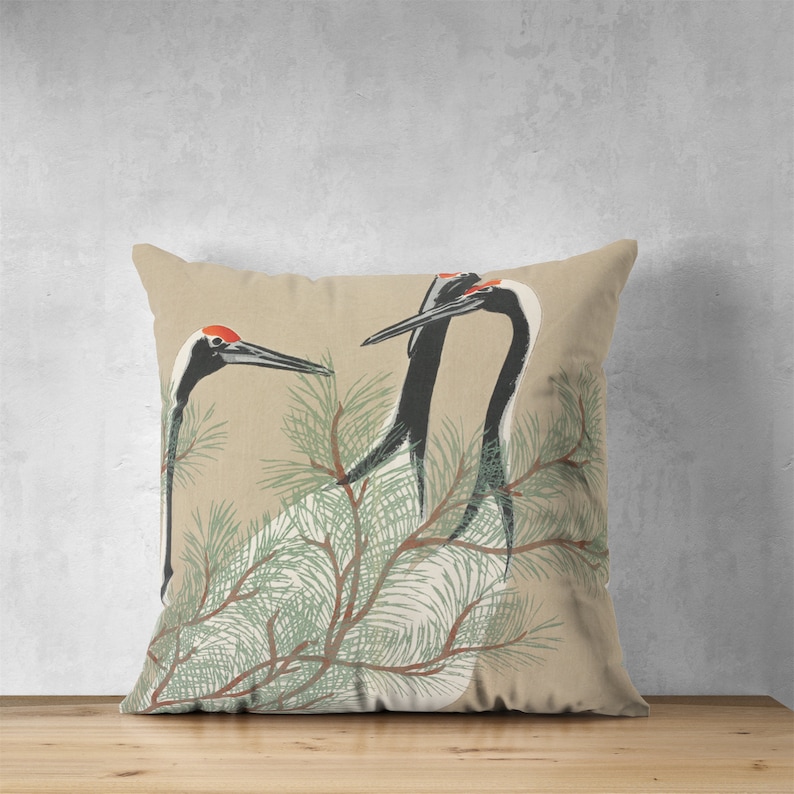 Crane Throw Pillow Cover - Chinoiserie Cushion Cover - Oriental Decor ...