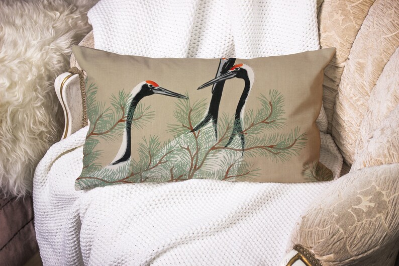Crane Throw Pillow Cover - Chinoiserie Cushion Cover - Oriental Decor ...