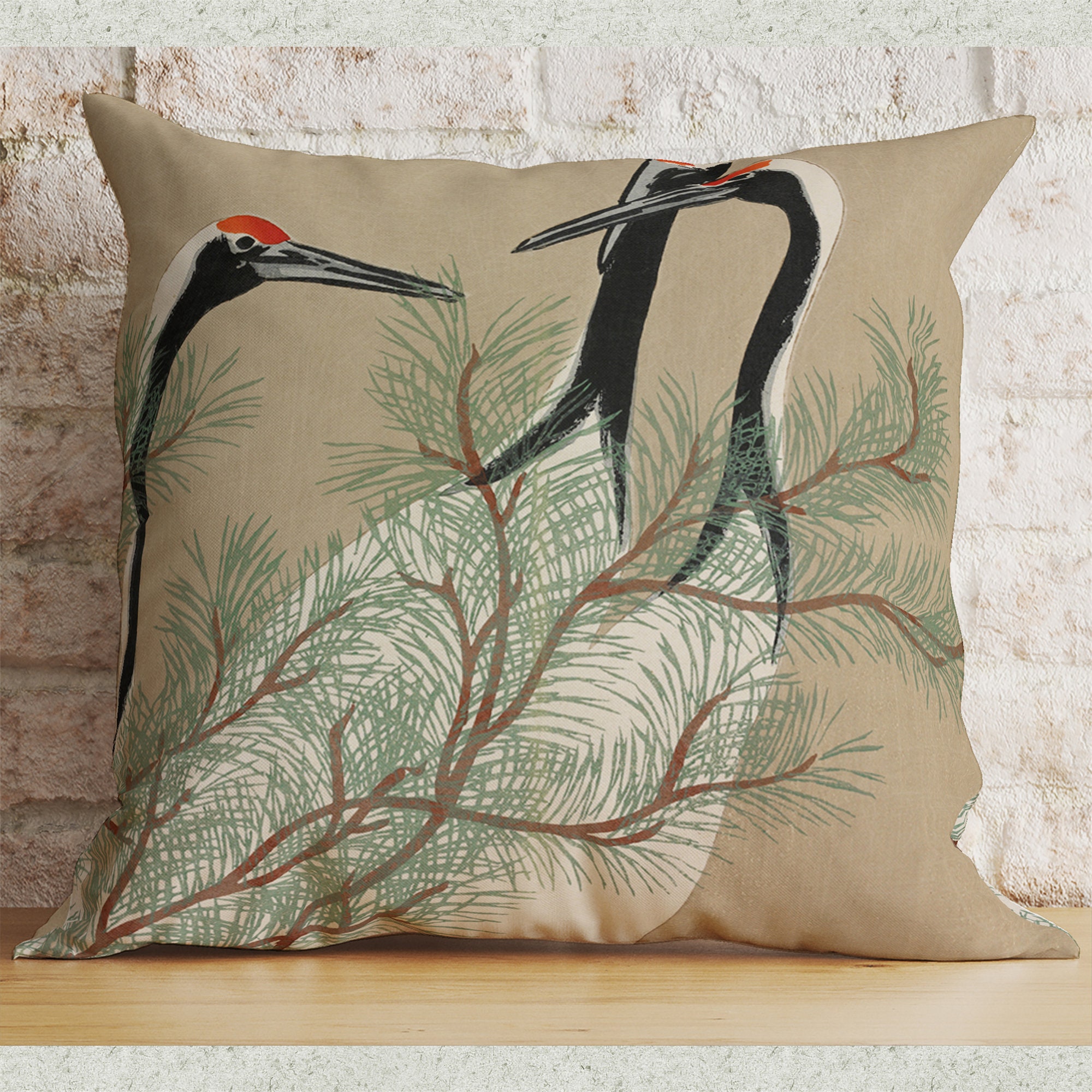 Crane Throw Pillow Cover - Chinoiserie Cushion Cover - Oriental Decor ...