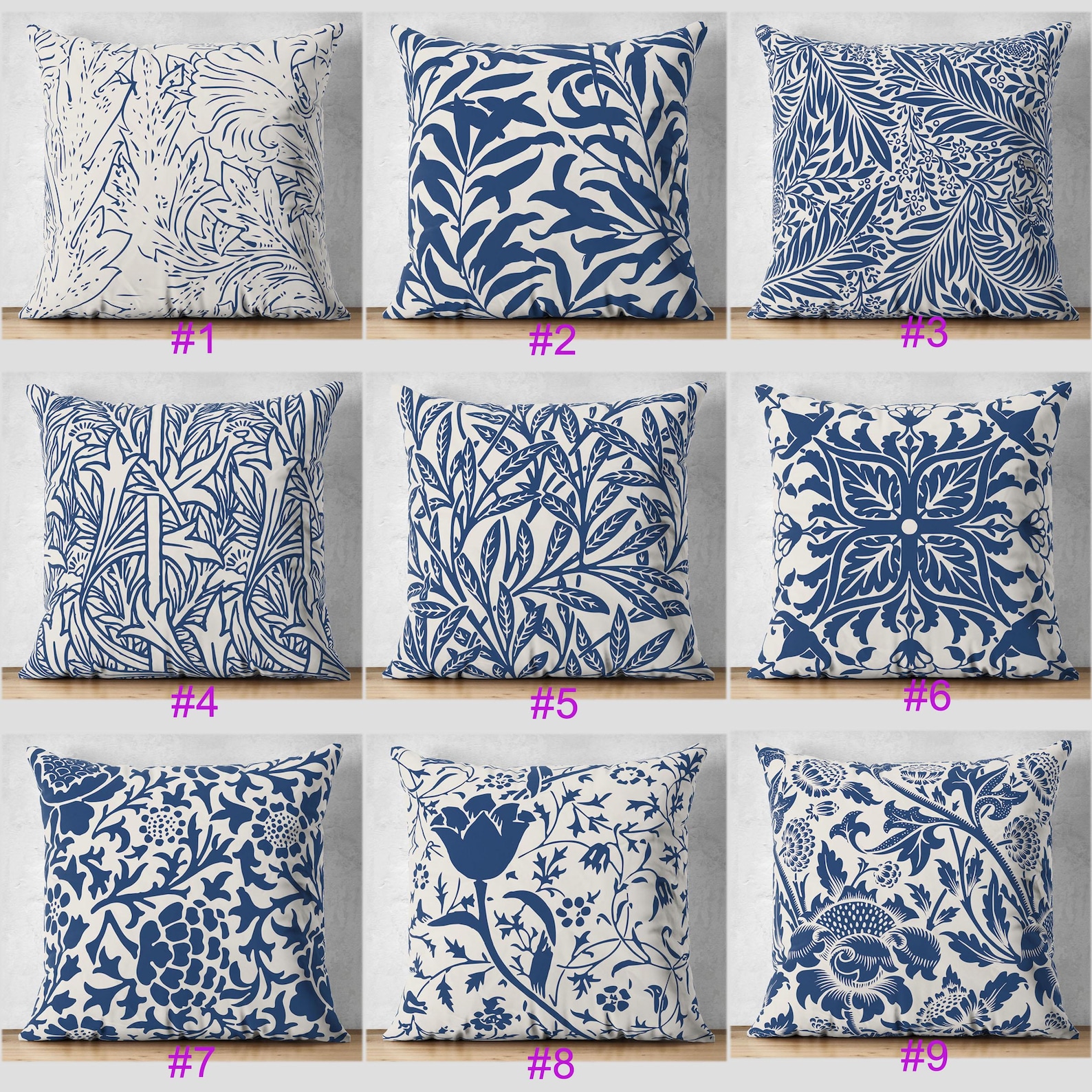 Moon Roses Indigo Tulip Vine Throw Pillow Cover William Morris Flower ...