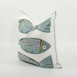 18"x18" Embroidered Throw Pillow Covers - Embroidery Blue Fish ...