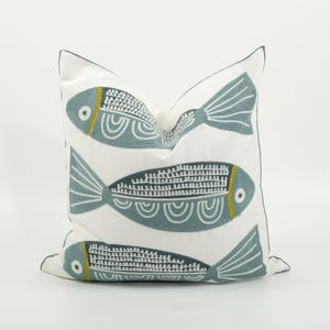 18"x18" Embroidered Throw Pillow Covers - Embroidery Blue Fish ...